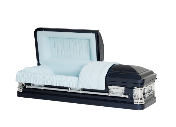 Noble Blue & Silver Casket with Blue Velvet Interior | Trusted Caskets