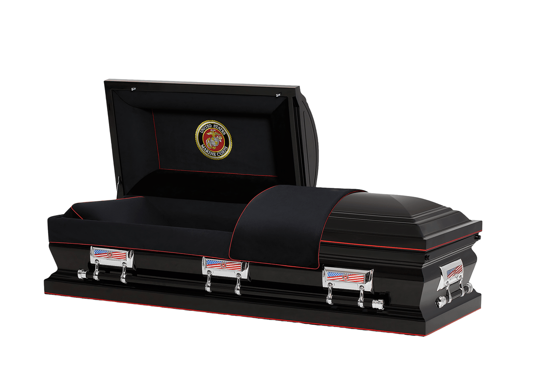 Marines Black Casket with Black Velvet Interior | Trusted Caskets