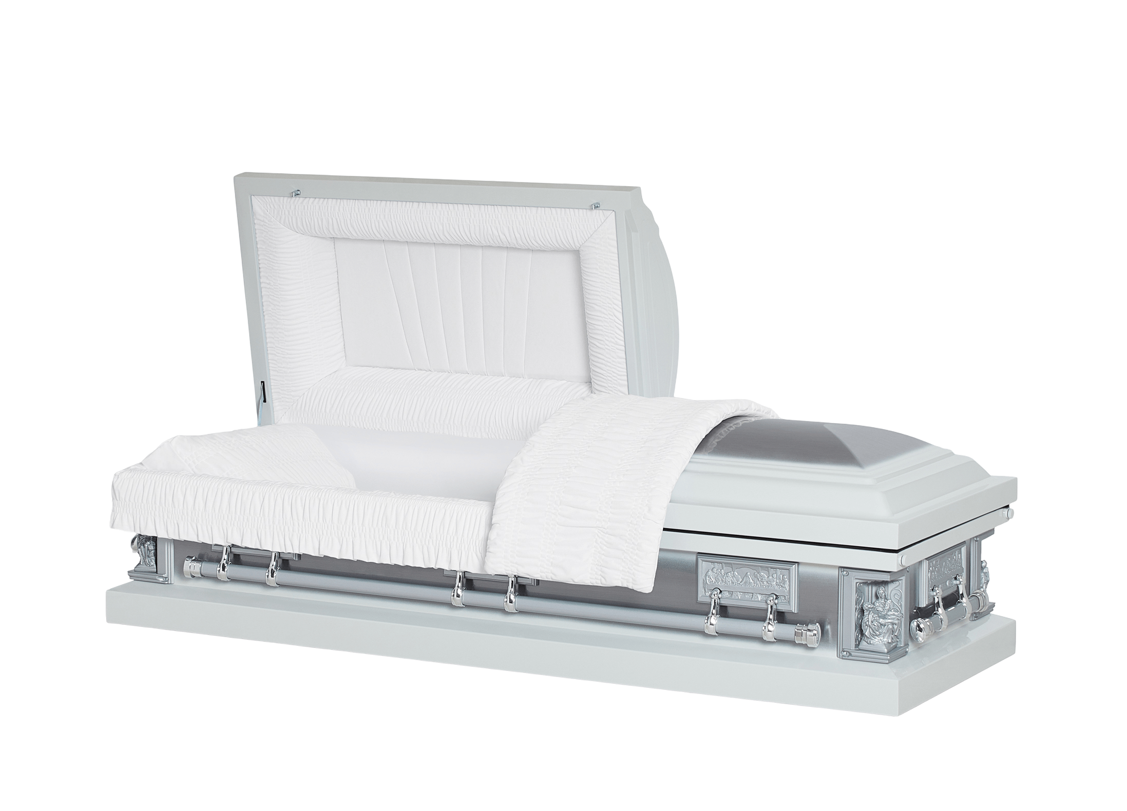 Pieta White & Silver Casket with White Velvet Interior | Trusted Caskets