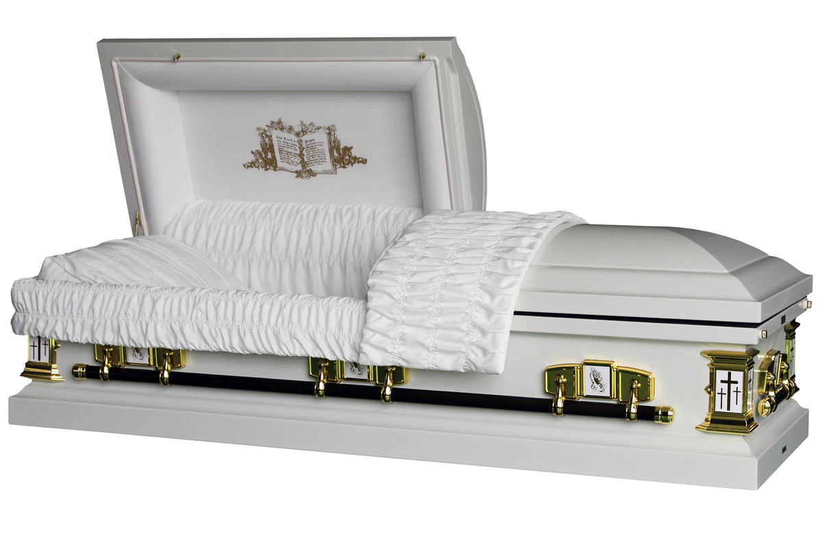 White Cross Casket with Lords Prayer – Trusted Caskets