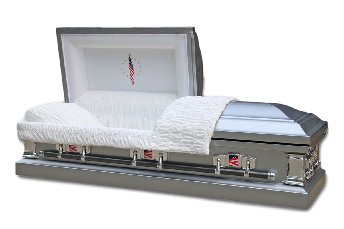 Veteran's Casket – Silver Finish with White Velvet Interior – Trusted ...